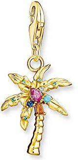 Thomas Sabo Charm Palmier coloré en argent sterling 925 plaqué or jaune 750 et palmier stylisé 29 x 14 mm 1934-488-7, taille unique, Argent sterling, Zircone cubi