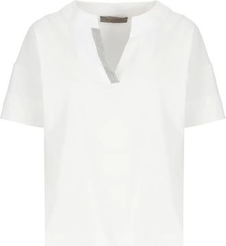 D.exterior Femme, Blouses et Chemises, Blanc, Taille: 42 FR Polo en Coton Blanc avec Col en V