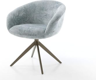 DELIFE Drehstuhl Vinka-Flex mit Armlehnen Chenille Pastellblau Kreuzgestell breit Effektfinish Titan 360° drehbar Taschenfederkern, Esszimmerstühle