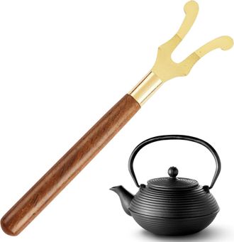 Generic Deckelhalter für Teekannen aus Gusseisen - Sicherheitsclip für Teekannendeckel, wärmeisolierender Teekessel-Überzug für Gabel, ergonomische Metallgabe