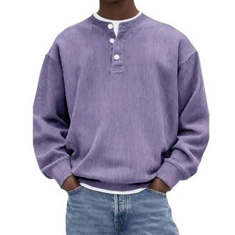 Generic Sweat-shirt uni léger pour homme - Couleur unie - Velours côtelé - Pull sans capuche - Pour entraînement intérieur et extérieur, violet, XXL