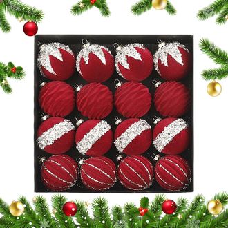 Generic Weihnachtskugeln - 16 St&uuml;ck Kugel-Dekorationen, 6 cm Weihnachtsbaum aus Samt mit Strasssteinen | f&uuml;r Haus, Innenbereich, Fenster, Weihnachtsfeier