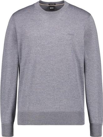 HUGO BOSS Herren Pullover grau Merinowolle unifarben