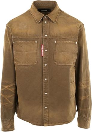 Dsquared2 Homme, Chemises, Vert, Taille: XL Garment Dyed Carpenter Shirt