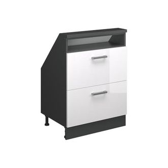 Vicco Meuble sous Pente R-Line, Blanc Brillant/Anthracite, 60cm avec 2 tiroirs