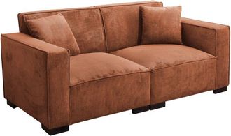 Oviala Canap&eacute; droit en velours c&ocirc;tel&eacute; 2 places L 180 cm terracotta