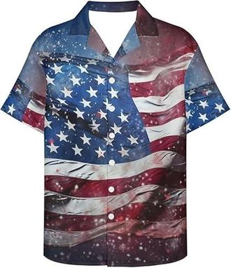 Keephen kewing Patriotique Drapeau USA Chemises Hommes/Femmes Aigle/Loup Impression 3D Chemise Hawaiienne Chemise &agrave; Boutons Cool Plage Vacances Col &agrave; Revers H