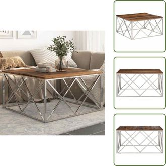 vidaXL The Living Store - Couchtisch Silbern Edelstahl und Massivholz - Esszimmertisch - Couchtisch - Wohnzimmereinrichtung - Silberner Couchtisch