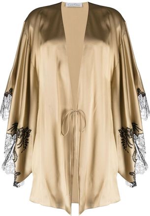 Carine Gilson peignoir court en dentelle de Calais-Caudry - Or