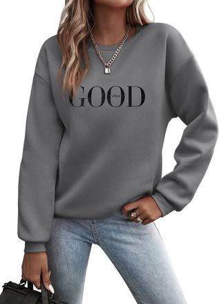 Minetom Pullover Damen Sweatshirt Briefe Drucken Langarm Rundhals Pulli Herbst Winter Frauen Buchstaben Druck Locker Casual Oberteil Sport Streetwear Sweatshi