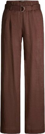 Windsor Femme, Pantalons, Brun, Taille: 46 FR Pantalon Palazzo en lin &agrave; plis avec ceinture