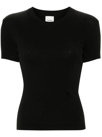 Nanushka t-shirt crop à logo brodé - Noir