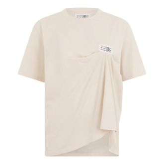 Maison Margiela Baumwoll-T-Shirt mit Drapierung - - Tops - Damen - Beige - S