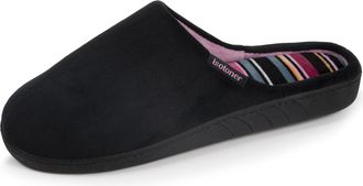 Isotoner Hausschuhe Pantoletten Damen ergonomisches Komfort-Fu&szlig;bett, Velours, 38 EU, Schwarz