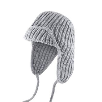 Generic Bonnet tricot&eacute; avec cache-oreilles, chapeau daviateur pour femme, chapeau dhiver en mat&eacute;riau souple avec cordons de serrage et motif c&ocirc;tel&eacute; pour lhive