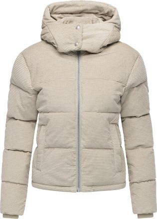 Ragwear Damen warme Winterjacke wasserdichte Kordjacke mit Samt-Haptik Kurze Steppjacke mit Abnehmbarer Kapuze Roobie Cordy Bone Gr. XS