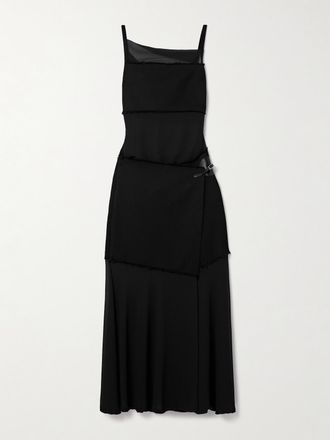 Proenza Schouler Dani Maxi-wickelkleid Aus Chiffon Und Jersey Mit Fransen Und Kunstlederbesatz - Schwarz