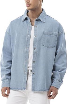 Red Bridge by Spruce - Surchemise en Denim Oversize - Chemise en Jean Ample avec Boutons-Pression et Poche Poitrine - Veste-Chemise Manches Longues Coupe Oversiz