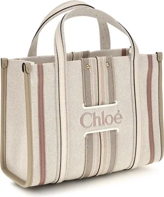 Chlo&eacute; Womens Small Woody Loop Canvas Tote Bag Nude Cotton; Viscose Shoulder