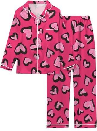 Generic Pyjama de Saint-Valentin pour femme classique avec motif noeud Deux pi&egrave;ces V&ecirc;tements de nuit &agrave; manches longues Col revers Boutonni&egrave;re V&ecirc;tements de nui