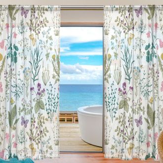 Alaza Durchsichtiger Voile-Vorhang, Schmetterlings-Bl&auml;tter, Polyester-Material, f&uuml;r Schlafzimmer, Dekoration, Zuhause, T&uuml;rdekoration, K&uuml;che, Wohnzimmer, 2 P