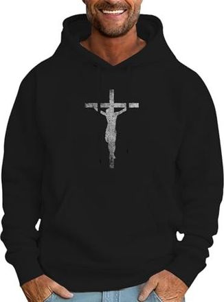 Generic Pull &agrave; capuche pour homme, sweat-shirt classique &agrave; imprim&eacute; crois&eacute; avec cordon de serrage, manches longues, v&ecirc;tements de loisirs, streetwear, extensibl