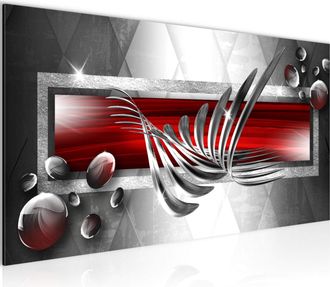 Runa Art Wandbild Abstrakt 1 Teilig 100 x 40 cm Modern Bild auf Vlies Leinwand Perlen Wohnzimmer Schlafzimmer Grau Rot 026912a