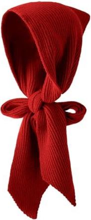 Generic Écharpe superposée avec chapeau et col châle détachable vêtement d hiver chaud et tendance cape tricotée polyvalente pour tenues modernes (Red, One Si