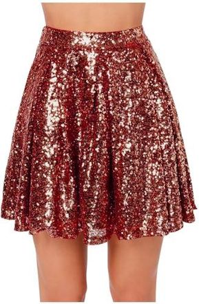 Generic Jupe patineuse &agrave; paillettes scintillantes pour femme - Jupe de danse pliss&eacute;e taille haute - Mini jupes &eacute;vas&eacute;es &agrave; paillettes - Mes commandes aujourdhui