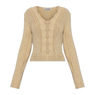 Jil Sander Wollpullover mit dekorativem Strickmuster - - Knitwear - Damen - Gelb - M
