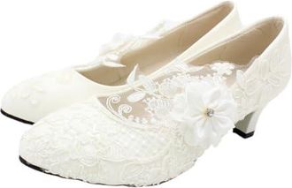 UPKOCH AKOOSY Chaussures de Mariage pour Femme en Dentelle Blanche &agrave; Talon Carr&eacute; 5 CM Escarpins Romantiques &Eacute;l&eacute;gants Confortables et Adapt&eacute;s pour Soir&eacute;es et 