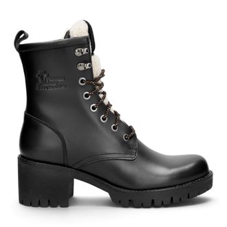 Panama Jack Wasserdichte warme Schn&uuml;rstiefel mit Absatz aus schwarzem Leder f&uuml;r Damen - Tibi B1