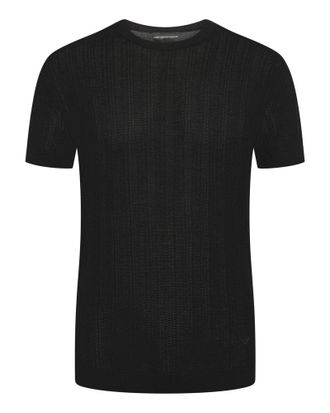 Emporio Armani Unifarbenes Feinstrick-T-Shirt aus Baumwolle in