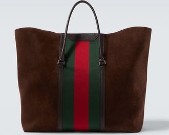 Gucci Tote Bag Web Stripe aus Veloursleder