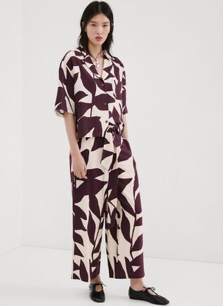 Mango Pantalon droit imprim&eacute; &eacute;cru - Femme - XXS - MANGO