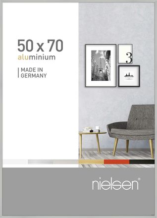 Nielsen Design Bilderrahmen, 50 x 70 cm, Aluminium, Silber matt, Posterrahmen zum Aufhängen im Hoch- & Querformat, Echtglas, Pixel