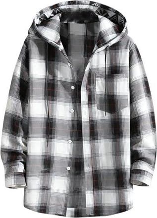 Generic Chemise &agrave; carreaux boutonn&eacute;e pour homme avec cordon de serrage - Sweat &agrave; capuche d&eacute;contract&eacute; &agrave; manches longues avec poche pour un usage quotidien athl