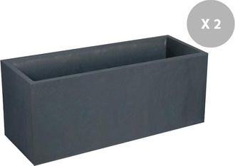 Eda Lot de 2 Jardinières rectangulaires Volcania effet pierre 99,5 x 39,5 x 43,5 cm - 98 L - Gris anthracite