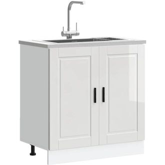 vidaXL Vidaxl - Meuble bas pour &eacute;vier Porto blanc brillant 80x46x81,5 cm
