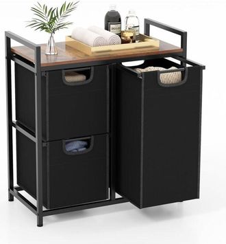 Costway Wäschekorb 3 Fächer, Wäschesammler mit Ablage, 75 l Wäschesortierer mit 3 abnehmbaren Taschen & Metallrahmen, Wäschebox ausziehbar für Waschküche