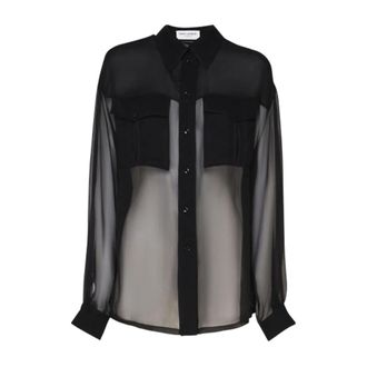 Saint Laurent Seidenkrepp-Musselinhemd Schwarz - - Blouses & Shirts - Damen - Schwarzk - L