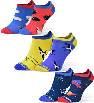Sesto Senso Lustige Sneaker Socken Baumwolle Bunte F&uuml;&szlig;linge Damen Herren 3 Paar Funny Socks Ufo schlucken Schaf 35-38 3 Mischmasch