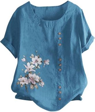 Generic Haut en lin pour femme d&eacute;contract&eacute; en coton et lin &agrave; manches courtes en coton et haut d&eacute;t&eacute; T-shirt surdimensionn&eacute; Lagenlook boh&egrave;me pour sortir, vacanc