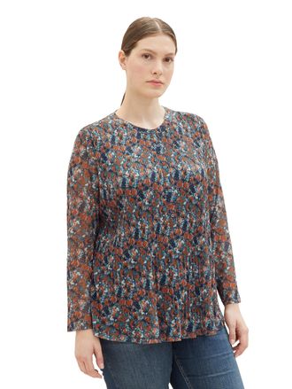 Tom Tailor Damen 1039920 Mesh-Langarmshirt Bluse mit Muster, 32370-navy small tie dye floral, 52