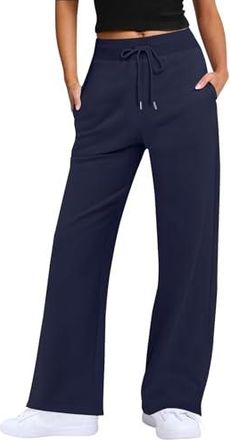 Generico Pantalon de yoga &agrave; jambe large pour femme - Contr&ocirc;le du ventre - Taille haute &eacute;lastique - Pantalon de surv&ecirc;tement extensible avec poches et cordon de 