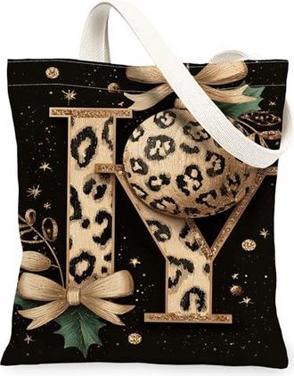 Generic Sacs fourre-tout en toile motif l&eacute;opard de No&euml;l, sacs d&eacute;picerie r&eacute;utilisables, &eacute;l&eacute;gants et &eacute;l&eacute;gants, chics dhiver, l&eacute;gers et lavables, noir, 13x15 Inc