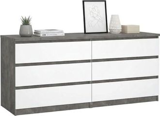 Dmora Kommode Giselle, Wohnzimmerbuffet, Wohnzimmer-Sideboard, Moderne K&uuml;chen-Speisekammer, 154x50 h70 cm, Zement und Wei&szlig;