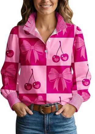 Generic 2026 Chemise Femme Chic Et &Eacute;l&eacute;gant Saint-Valentin Tee Shirt D&eacute;contract&eacute; Manches Longues Haut Col V Boutonn&eacute; Blouse Couleur Unie Chemisier Confortable 