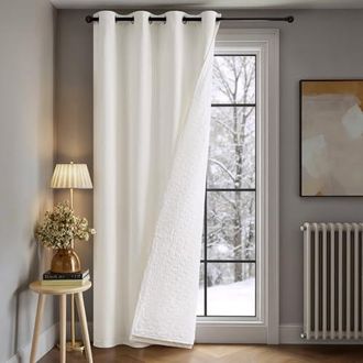 Miulee Blanc Rideaux Velours Double Epais avec Doublure Matelass&eacute;e &agrave; Oeillets, Rideau Thermique Isolant Anti Froid et Chaleur pour Porte Dentr&eacute;e Fenetre, Rid