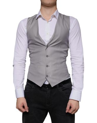 Dolce & Gabbana Mens Light Gray Wool Formal Dress Waistcoat Vest Virgin Silk